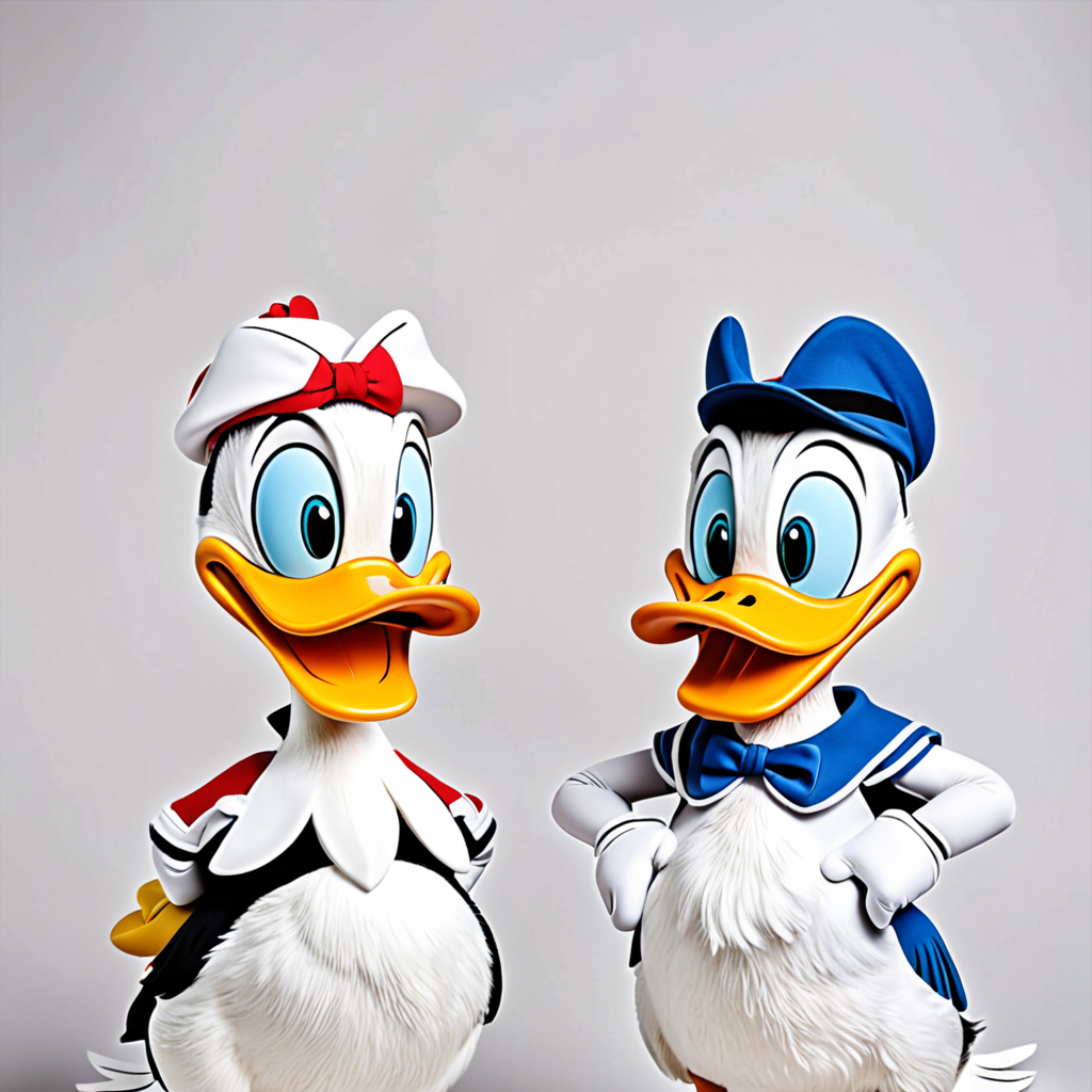 Donald Duck and Daisy Duck, laughing together, comic style, white ...
