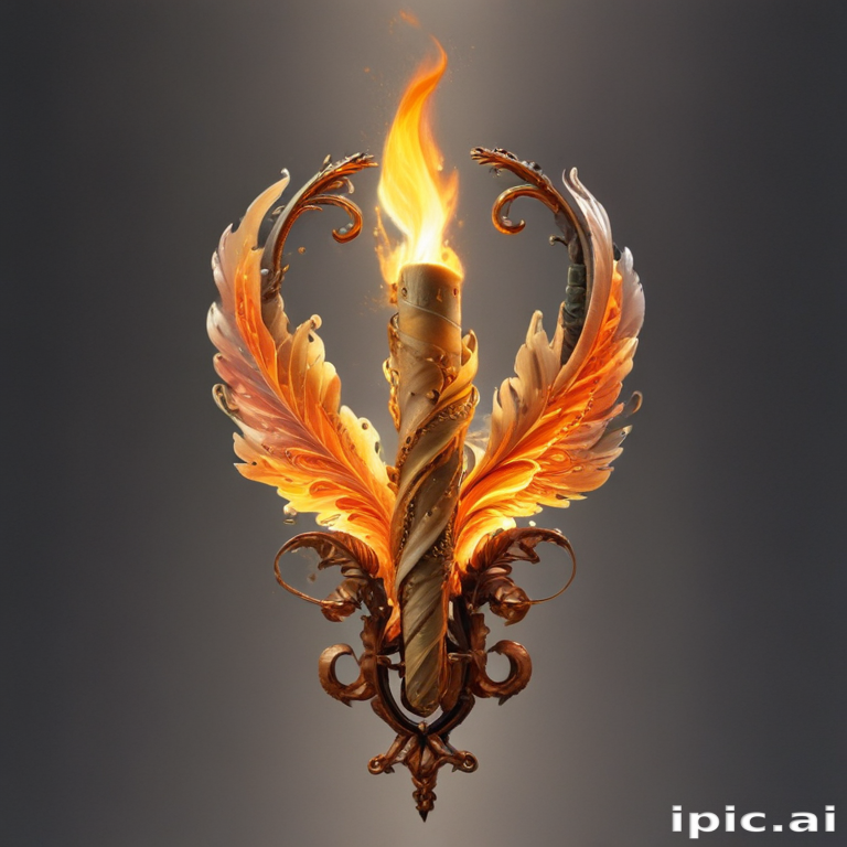 Illuminated Torch with Ornate Wings Surrounded by Enveloping Flames