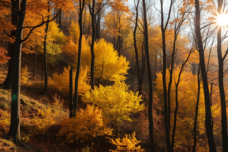 Golden Autumn Forest: A Serene Landscape of Vibrant Fall Foliage