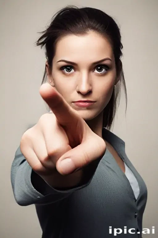 Confident Woman Pointing Forward with Intense Gaze and Strong Expression
