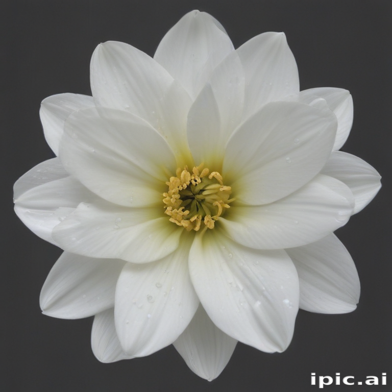 Elegant White Flower Blooming with Dewdrops Against a Dark Background