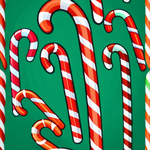 Colorful Candy Canes in Various Directions on a Festive Green Background