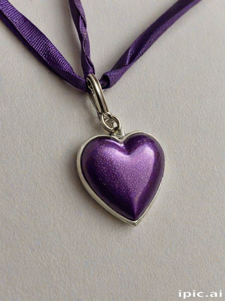 Elegant Purple Heart Pendant on a Delicate Purple Ribbon Necklace