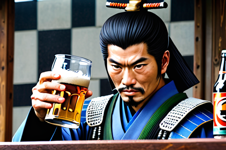 samurai drinking beer