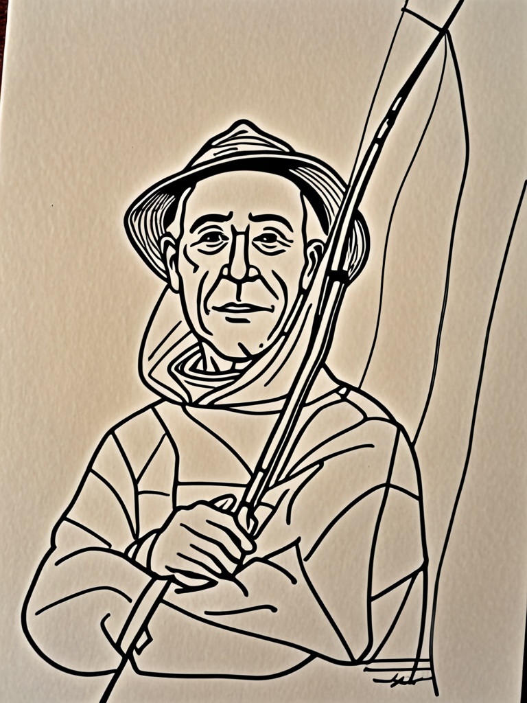 single line drawing of fisherman