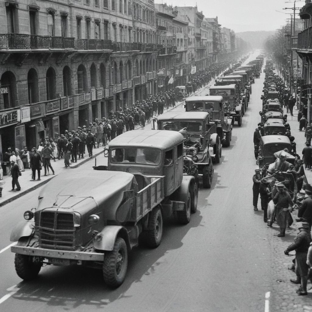 convoy of trucks during the spanish civil war