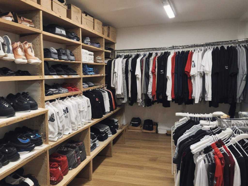 Organized Clothing and Shoe Display in a Modern Retail Store Setting
