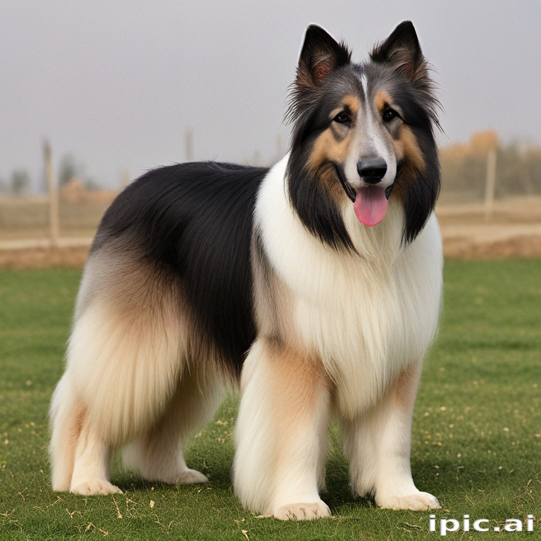 A Beautiful Collie Dog Standing Proudly in a Lush Green Field.