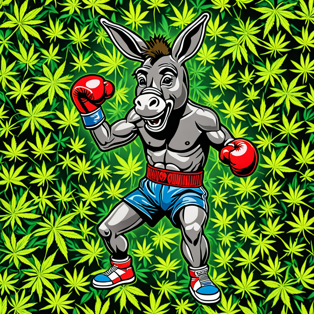 donkey boxing high on weed, Kenny Scharf style, high resolution