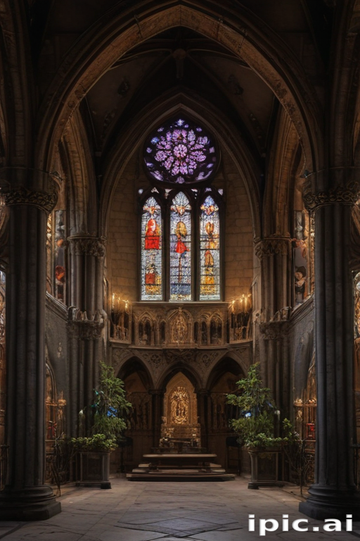 Majestic Gothic Cathedral Interior Featuring Stunning Stained Glass and ...