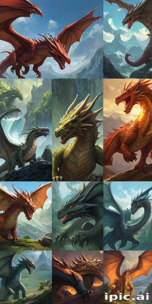Majestic Dragons of Various Colors Roaming Enchanted Landscapes in ...