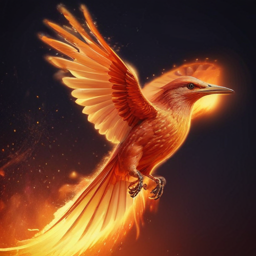 flying fire bird with like flame tail like a comet