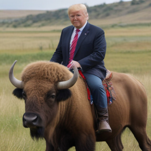 Donald Trump riding a buffalo