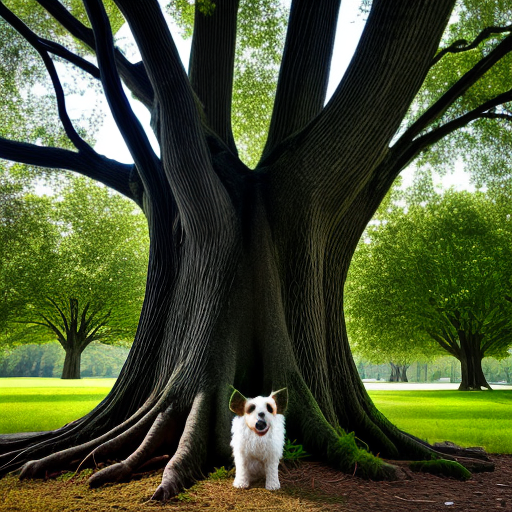 dog below tree