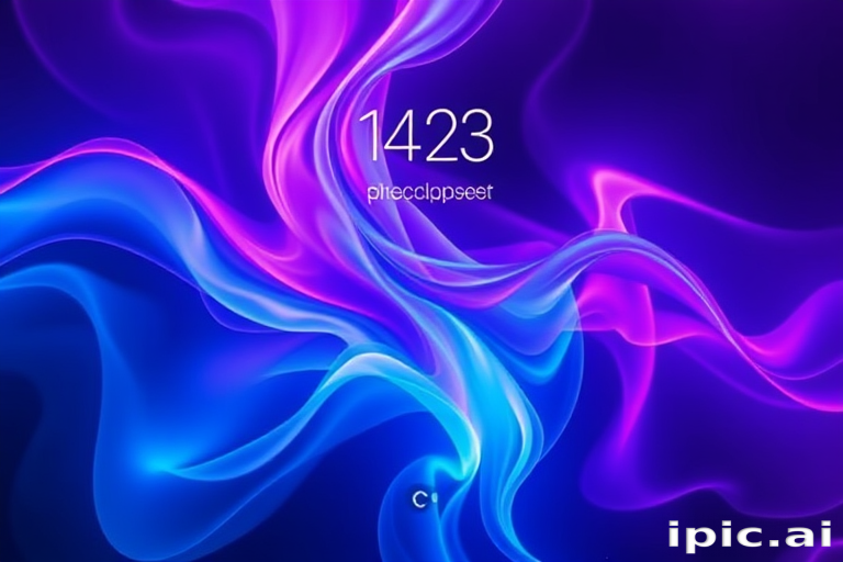 Colorful Abstract Waves of Blue and Purple with a Digital Clock Display