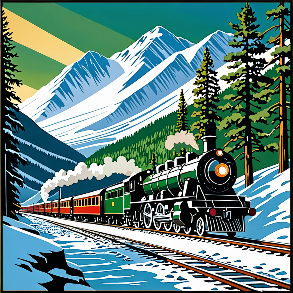 art deco streamline railway corporation poster steam train with ...