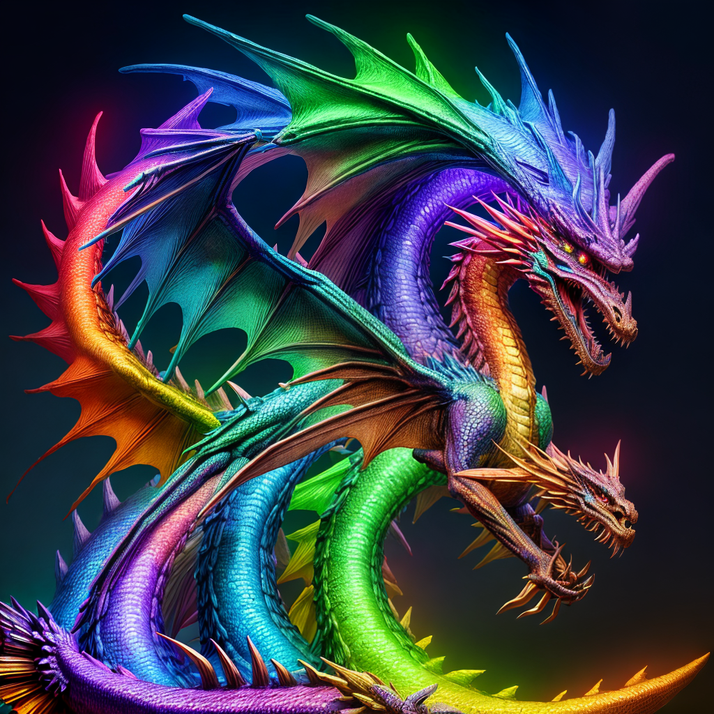 Rainbow Dragon, digital art, 4k, HD, detailed render, defined features ...