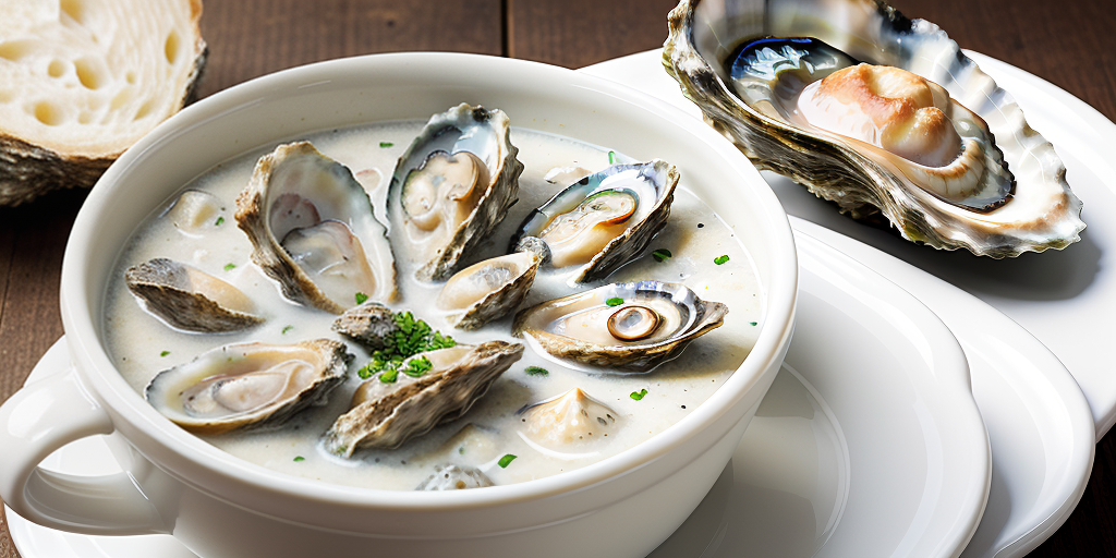 Delicious Creamy Oyster Soup Served with Fresh Oysters on the Side