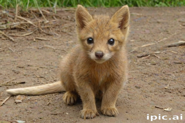 Adorable Young Animal Sitting on the Ground in a Natural Setting.