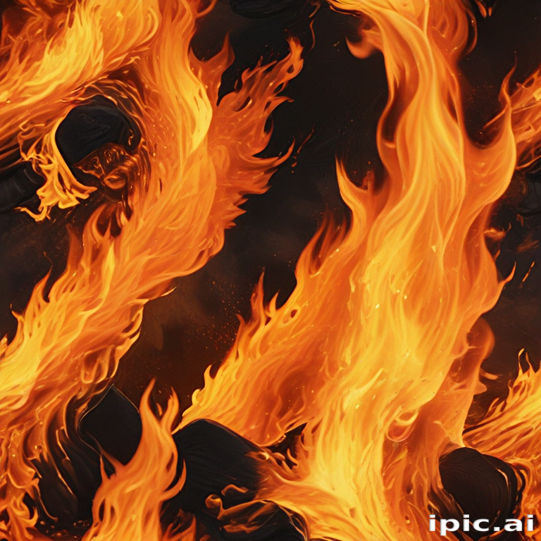 Dynamic Flames Dancing Vividly Against a Dark Background of Embers