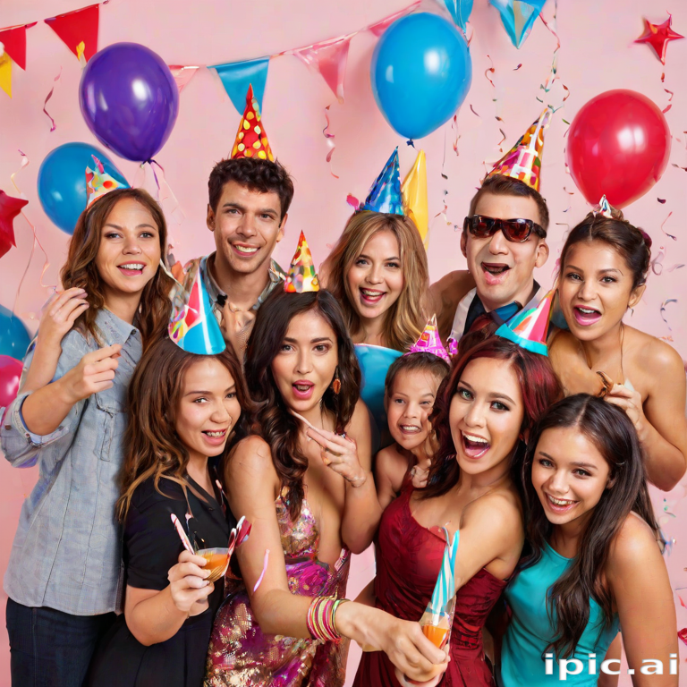 Joyful Celebration with Friends at a Colorful Birthday Party Gathering