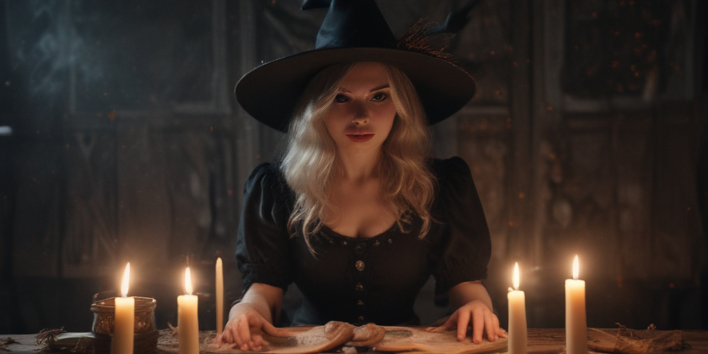Enchanting Witch Casting Spells Surrounded by Flickering Candlelight ...