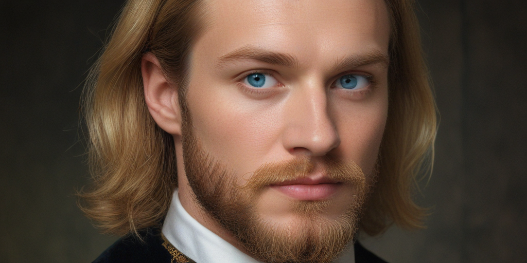 Handsome Tudor Earl Blonde hair & beard, blue eyes head & shoulders ...