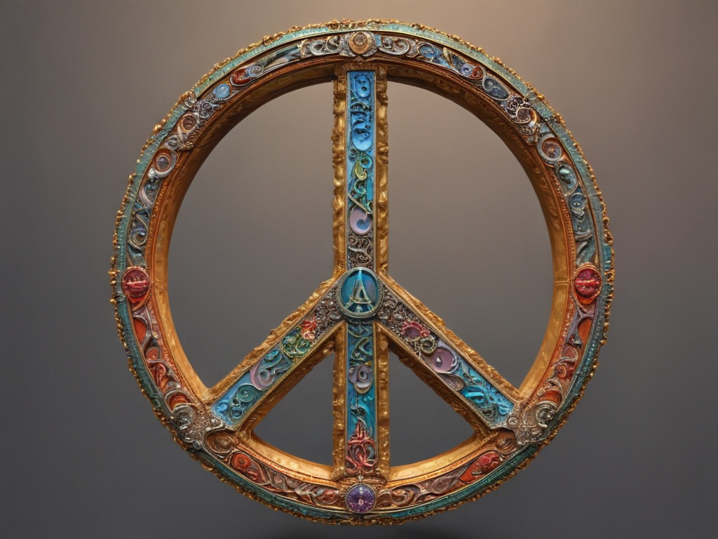 Intricately Designed Peace Symbol Adorned with Colorful Decorative Elements