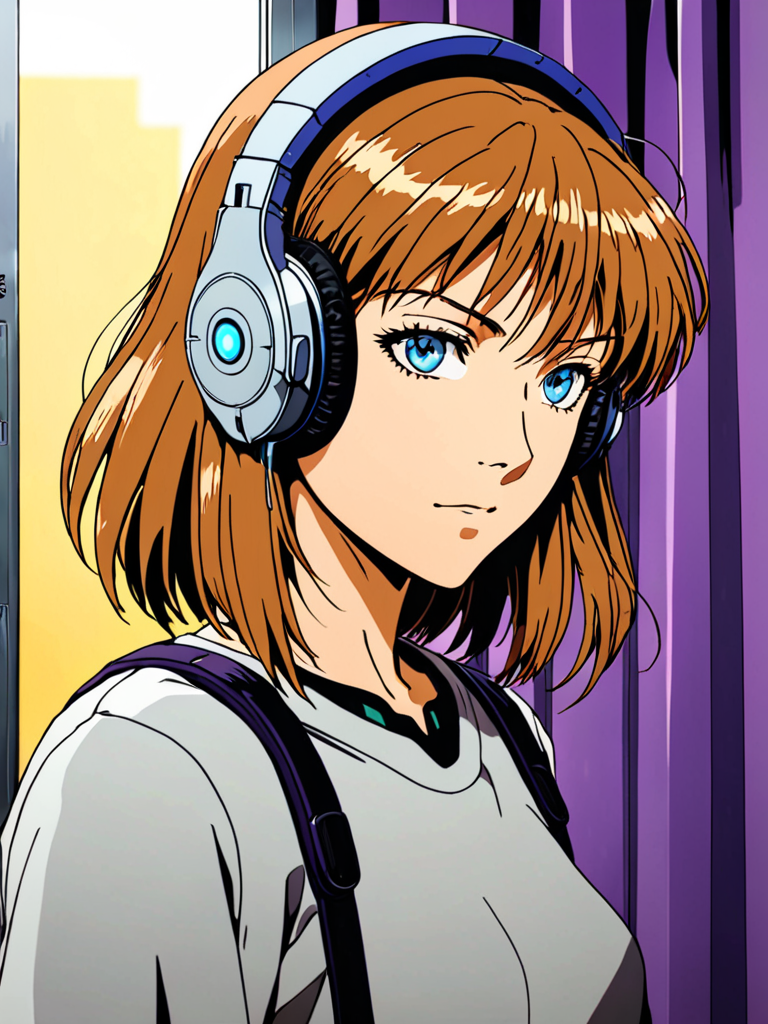 woman, anime, dark copper blonde, blue eyes, cute, sci-fi, himecut ...