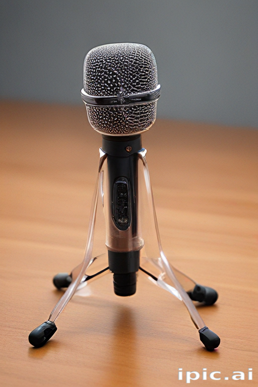 Stylish Microphone on a Wooden Table Ready for Recording or Performance