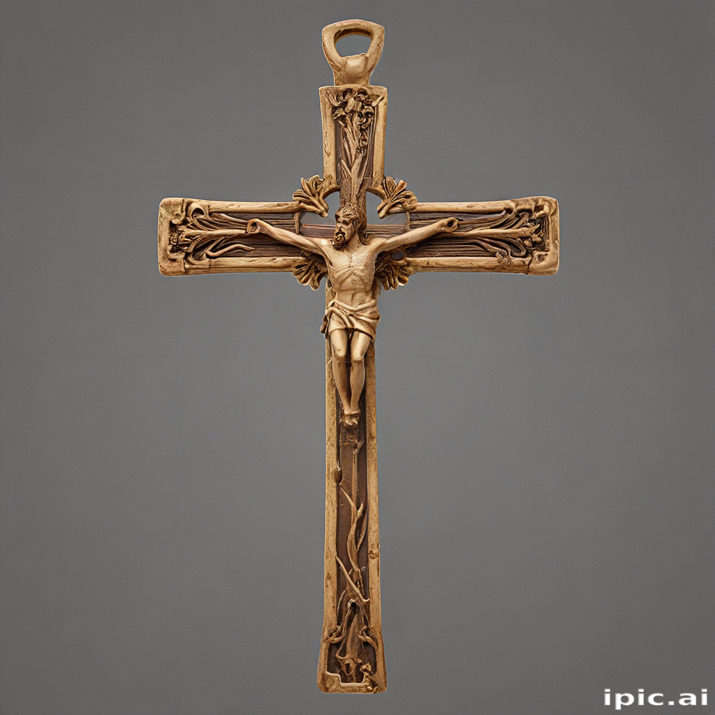 Ornate Cross Pendant Featuring a Detailed Crucifixion Scene in Relief