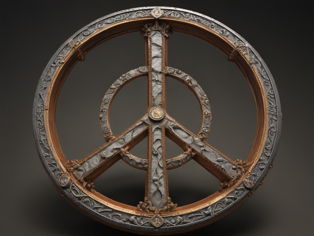 Intricately Crafted Peace Symbol Combining Wood and Metal Elements ...