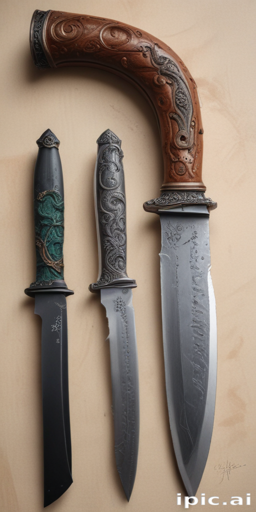 Intricately Designed Knives Featuring Decorative Handles and Ornate Blades