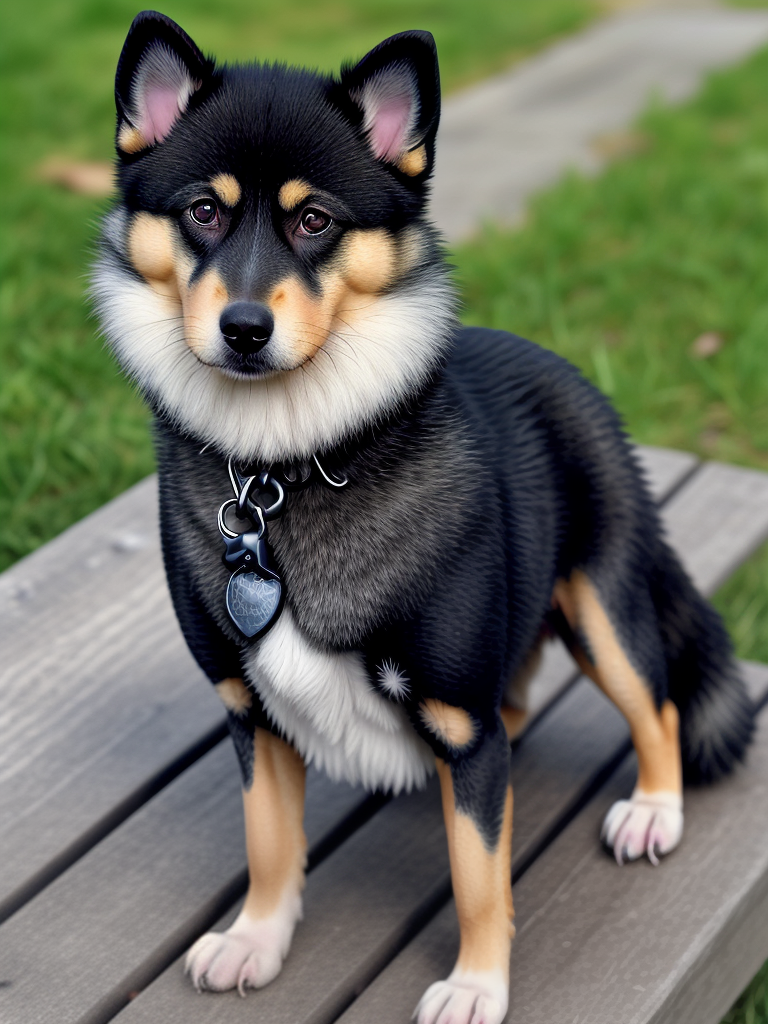 A Charming Black and Tan Dog Posing Confidently on Wooden Planks.