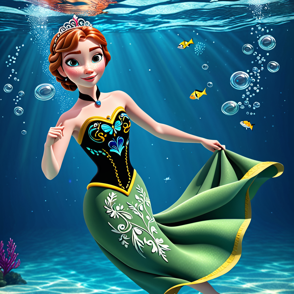 princess Anna swimming from the realistic cartoon underwater swimming ...