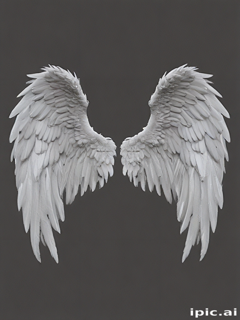 Elegant and Majestic White Angel Wings Displaying Intricate Feather Details