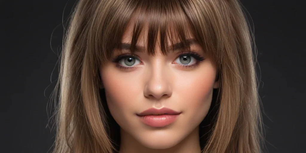 Close-Up Portrait of a Young Woman with Beautiful Long Hair and Bangs