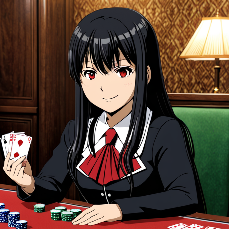 Kakegurui, anime, Yumeko Jabami, long hair, black hair, red school ...