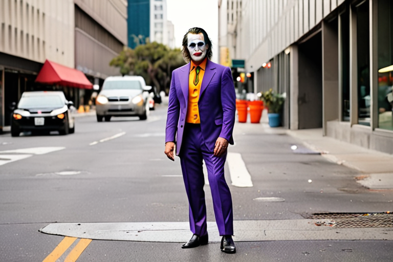 Gavin Newsom as The Joker with a purple suit full body from head to ...
