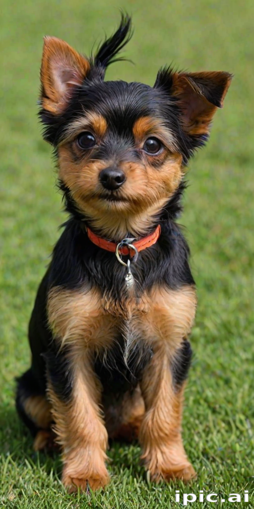 A Playful Yorkshire Terrier Puppy Sitting Gracefully on Green Grass.
