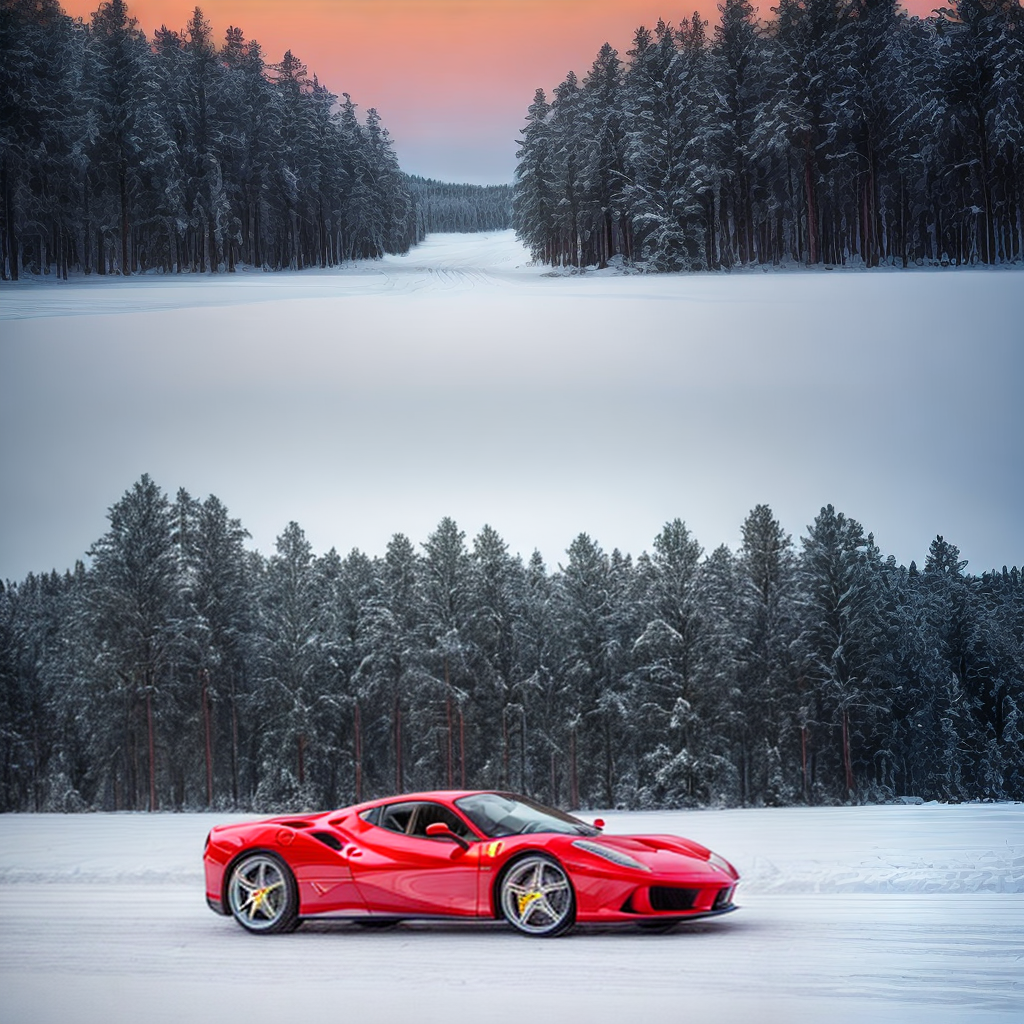 Happy santa drive ferrari in finland winter road