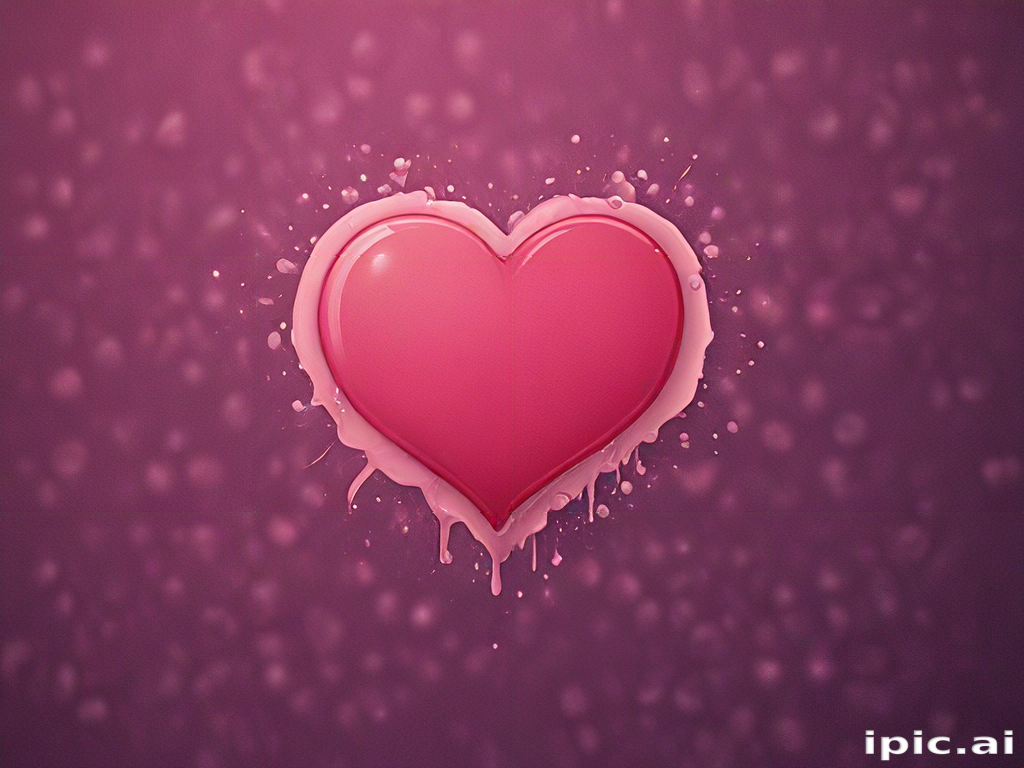 Bold and Vibrant Pink Heart with Dripping Paint on Purple Background