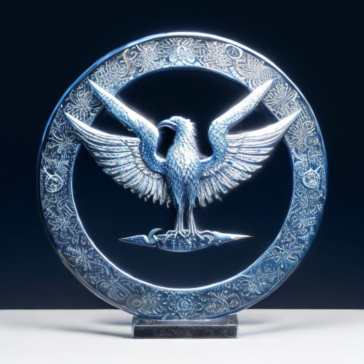phoenix made of iron with Nordic engravings blue flames