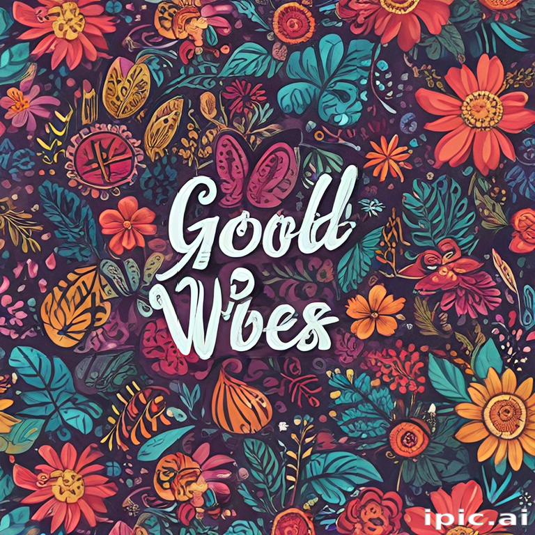 Colorful Floral Design with the Inspirational Message 'Good Vibes' in ...