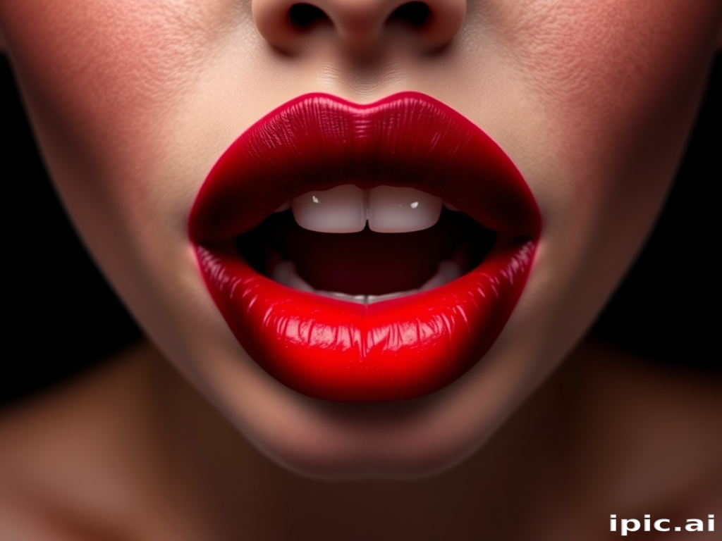 Close-Up of Bold Red Lips Open in Stunning Expression and Beauty