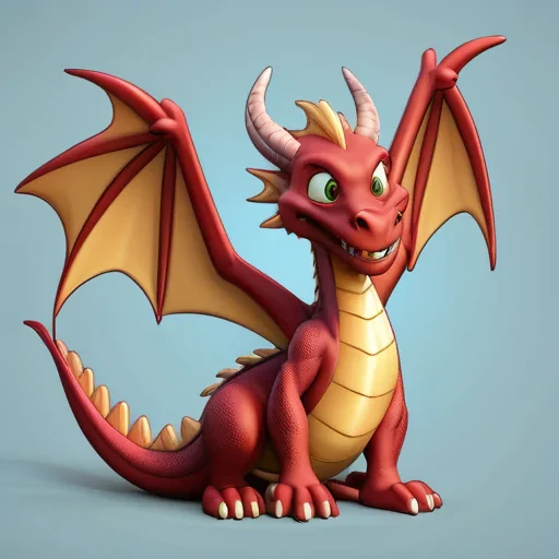 Cheerful Cartoon Dragon with Colorful Wings and a Playful Expression