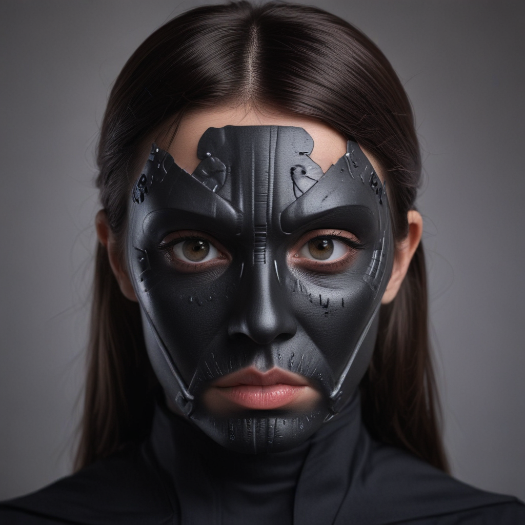 portrait photo of half female and half darth vader like two face