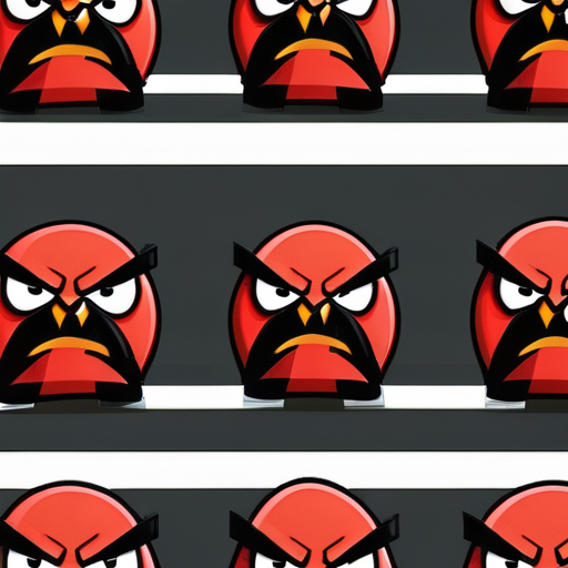 Row of Cartoon Angry Birds with Intense Expressions in Bright Red