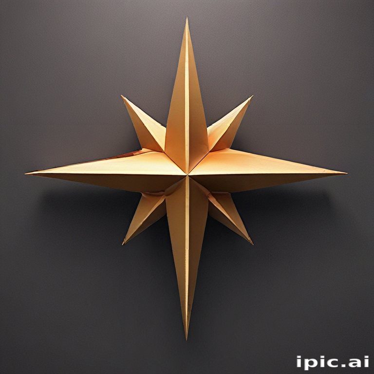 Elegant Golden Star Decoration with Sharp Points Against a Dark Background
