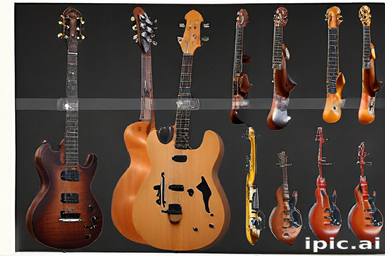 A Colorful Collection of Unique Guitars Displayed Against a Dark Background